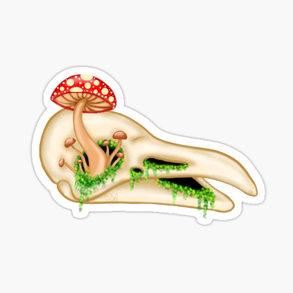 "Mossy Mushroom Raven Skull " Sticker for Sale by SquishyBeeArt | Redbubble