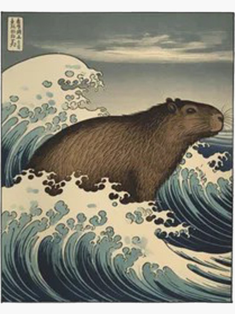 "Capybaras Riding Great Wave" Sticker for Sale by andreasatosi | Redbubble