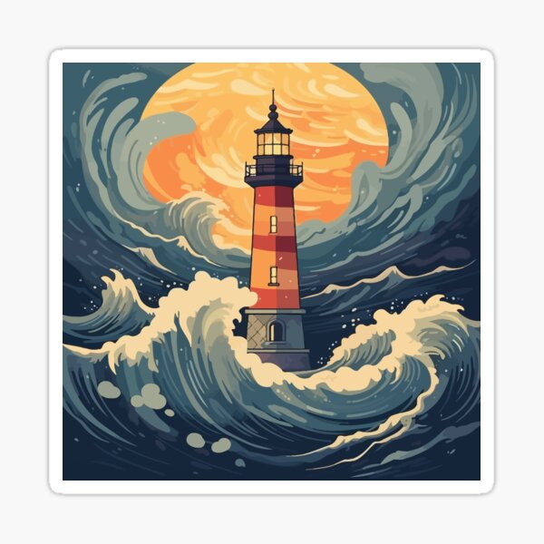 "Retro lighthouse with waves: nostalgic design for maritime vibes ...