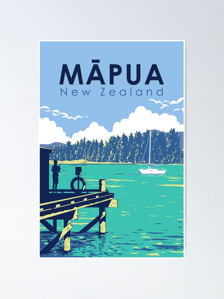 "Mapua New Zealand Travel Art Vintage" Poster for Sale by ...