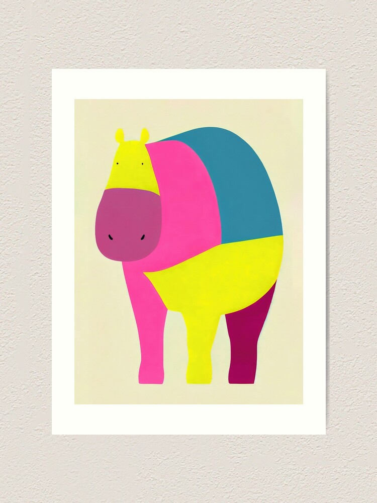 "Bold Hippopotamus Retro | Art Print Dynamic Wildlife Illustration" Art ...