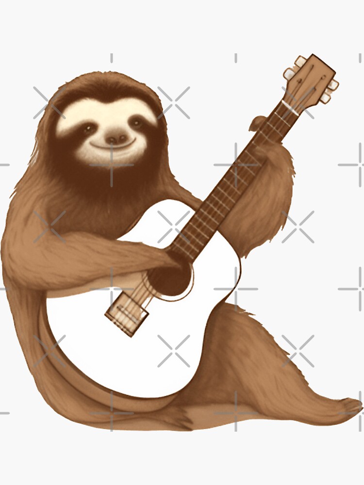 "Guitar Sloth: Sloth Playing A White Acoustic Guitar " Sticker for Sale ...