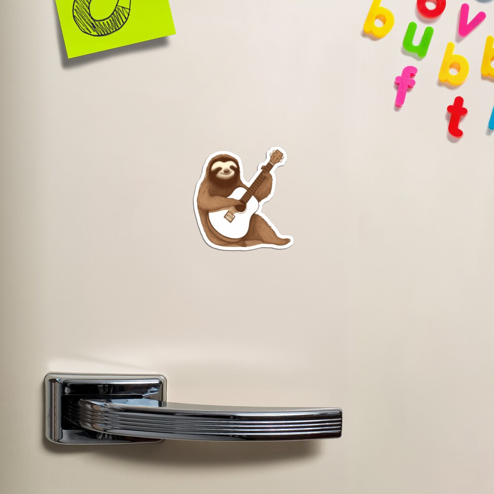"Guitar Sloth: Sloth Playing A White Acoustic Guitar " Sticker for Sale ...