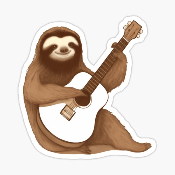 "Guitar Sloth: Sloth Playing A White Acoustic Guitar " Sticker for Sale ...