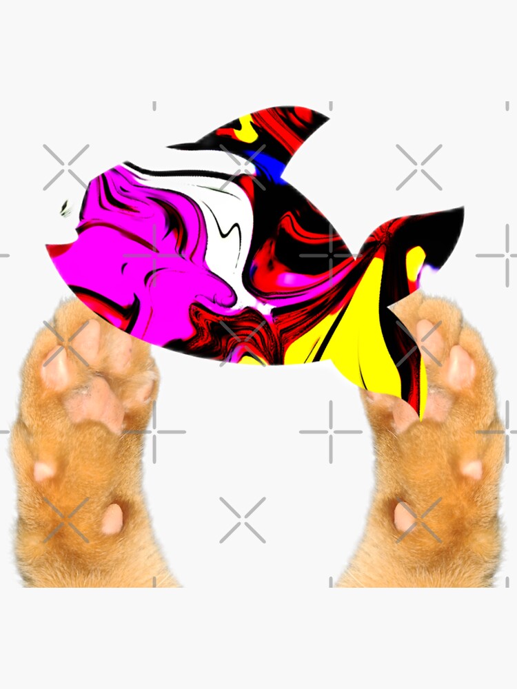 "Ginger paws caught a fish" Sticker for Sale by FlossOrFi | Redbubble