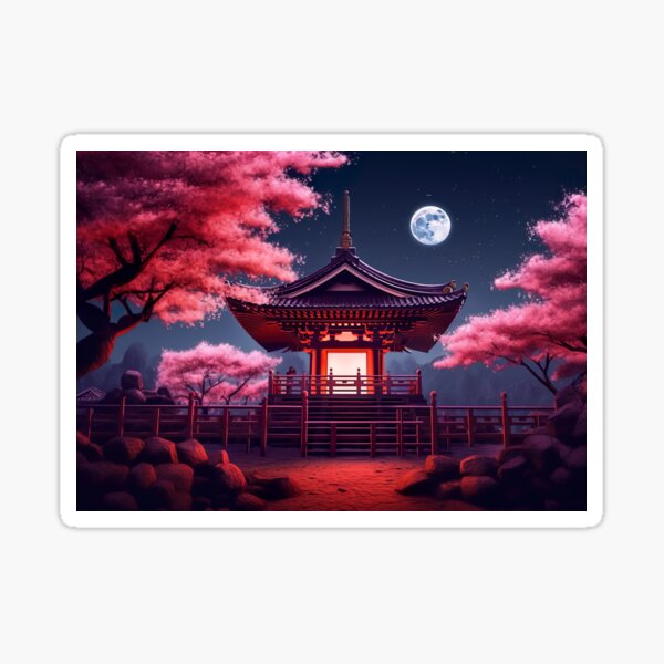 "Japan Garden Temple Moon" Sticker for Sale by AyrioArt | Redbubble