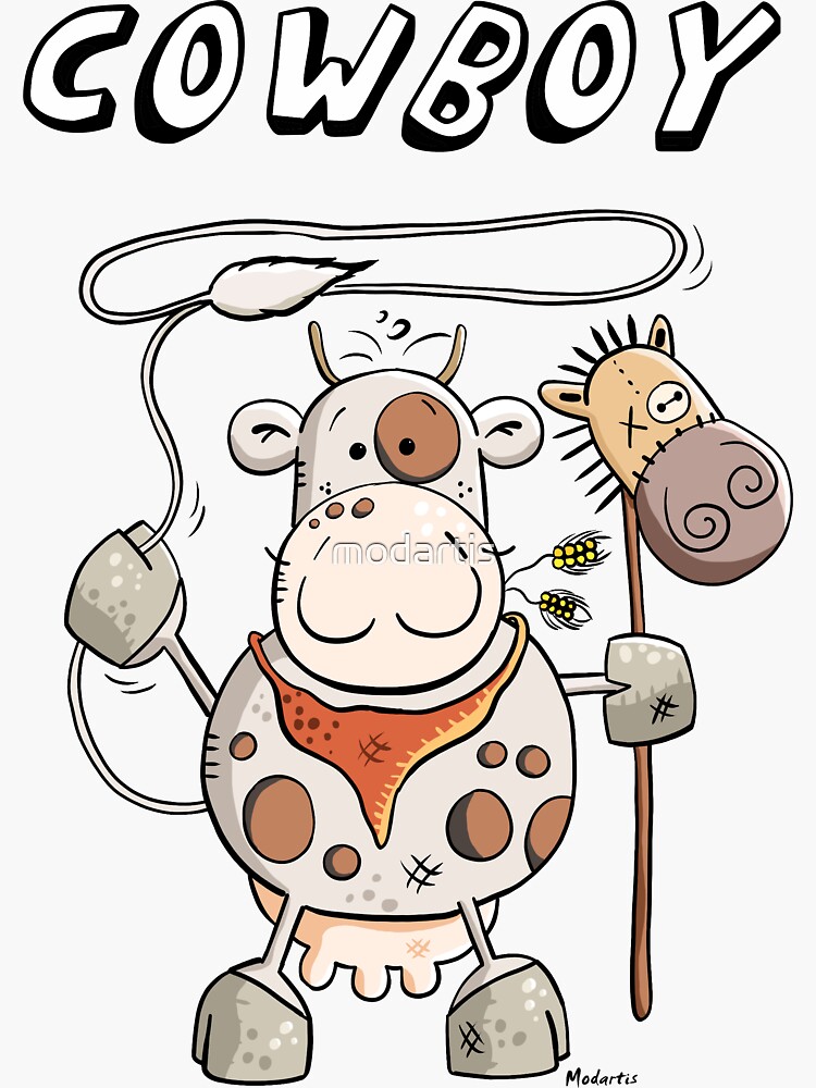 "Cowboy Cow" Sticker by modartis | Redbubble