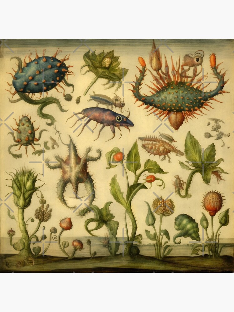 "Strange Vintage Medieval Inspired Botanical Illustration creatures ...