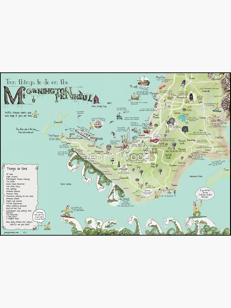"The new Mornington Peninsula map by Jenny Wood" Sticker for Sale by ...