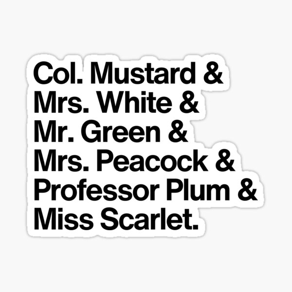 "Suspects - Helvetica List" Sticker for Sale by partyintheburbs | Redbubble