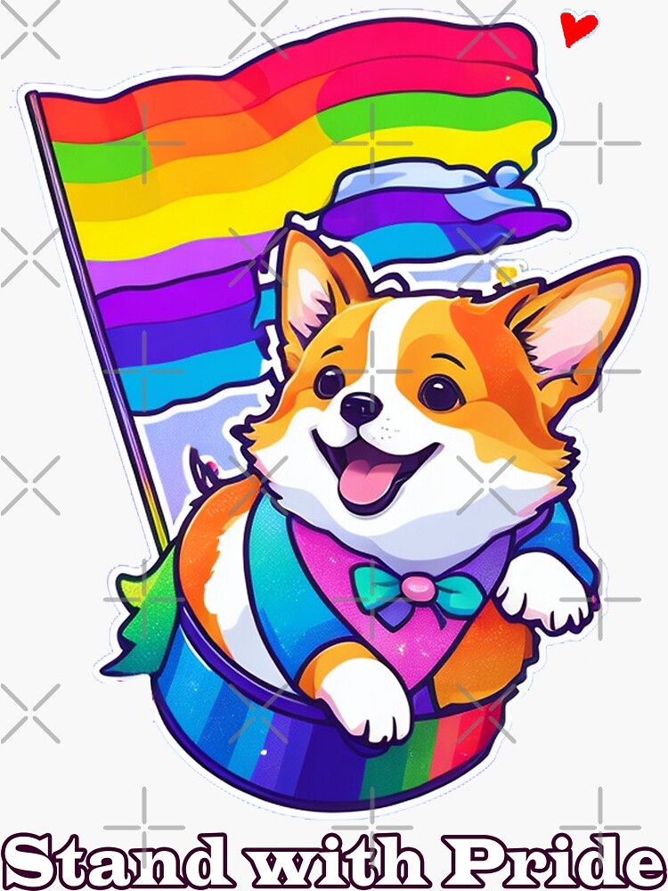 "A happy Corgi dog with a rainbow flag.June Pride Month." Sticker for ...