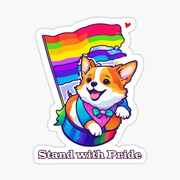 "A happy Corgi dog with a rainbow flag.June Pride Month." Sticker for ...