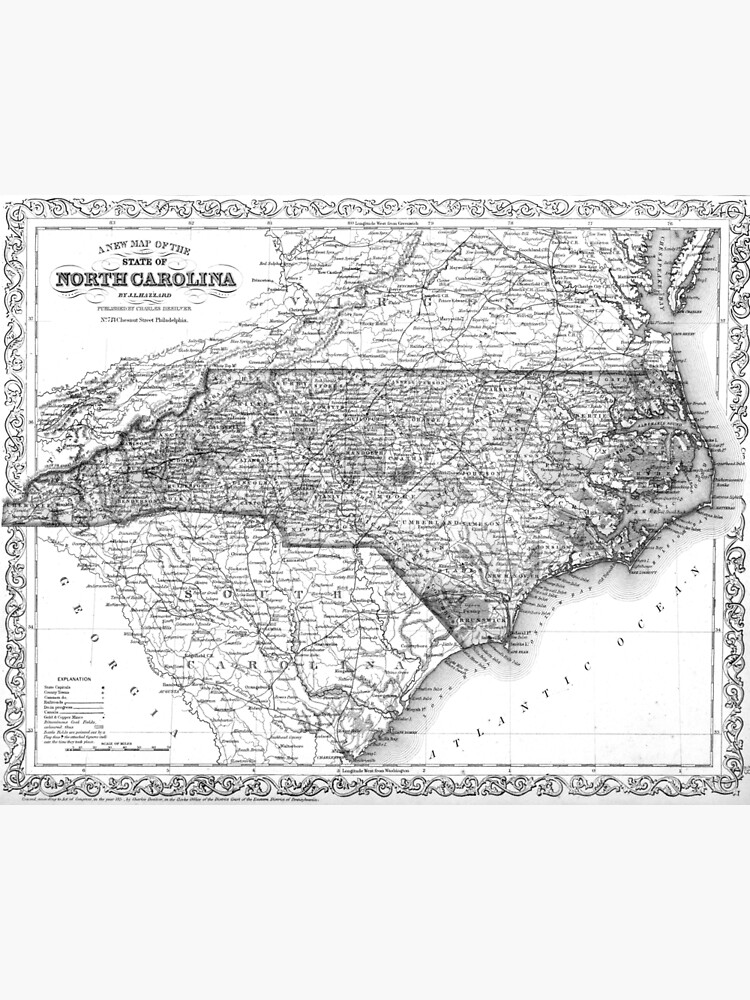 "Vintage Map of North Carolina (1859) BW" Poster for Sale by ...
