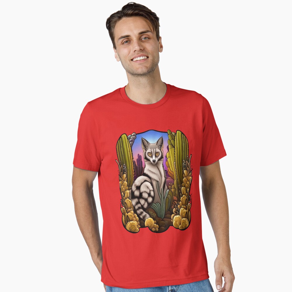 "Arizona Ring Tailed Cat Surrounded By Cacti Cartoon Tattoo" Sticker ...