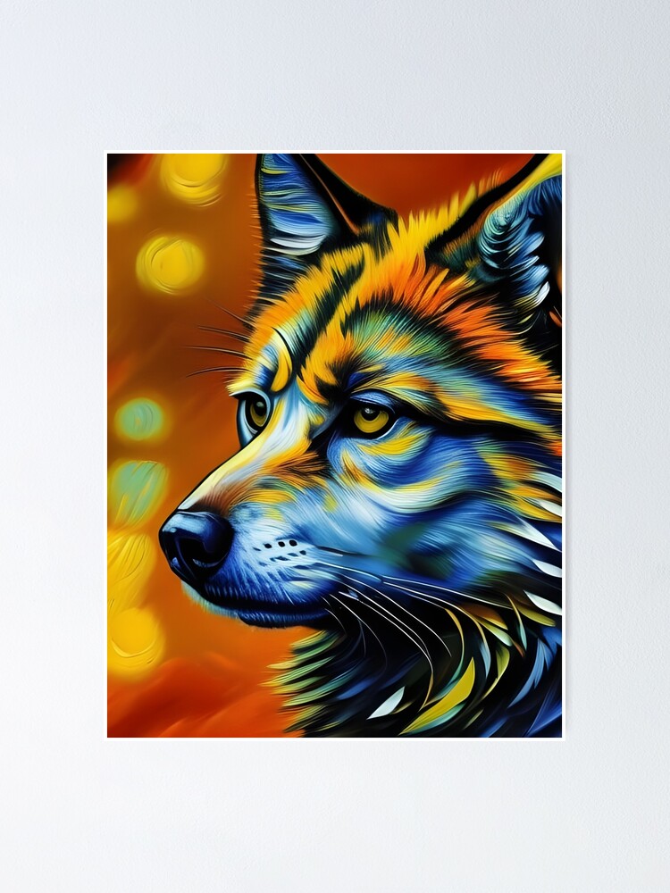 "Charcoal Blue and Yellow Wolf, Ai Generated Art " Poster for Sale by ...