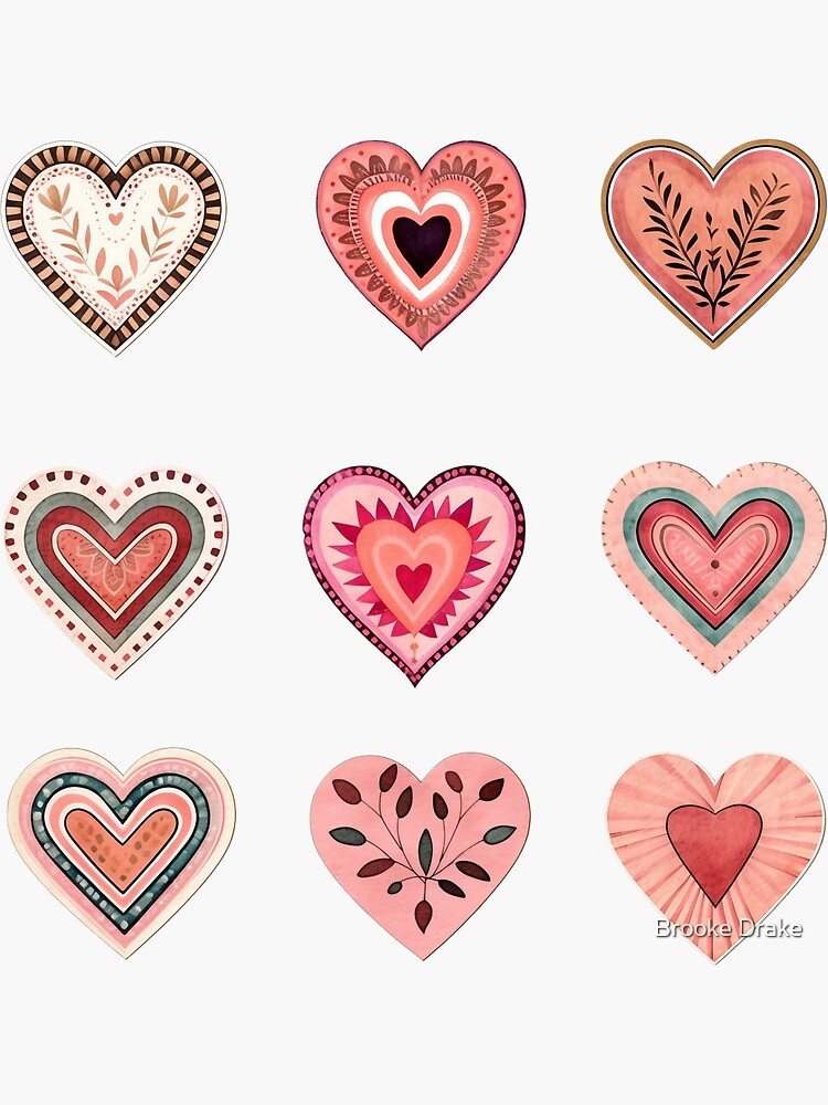 "Boho Hearts Sticker Sheet - Artistic and Whimsical Designs" Sticker ...