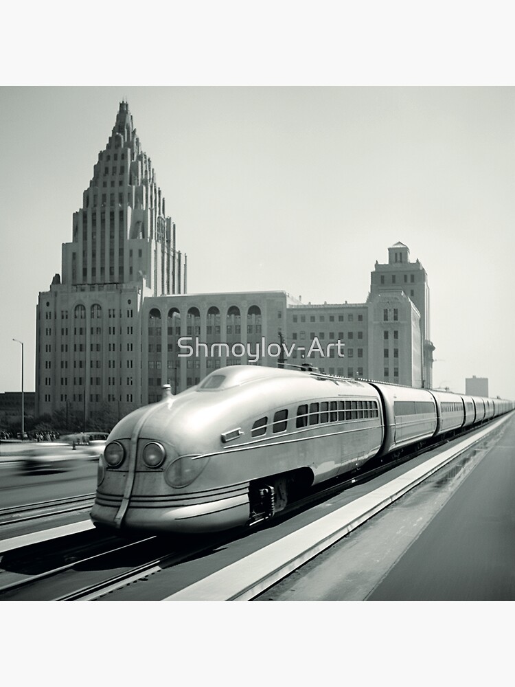 "Black and White Retro Futurism Train" Sticker for Sale by Vladimir ...