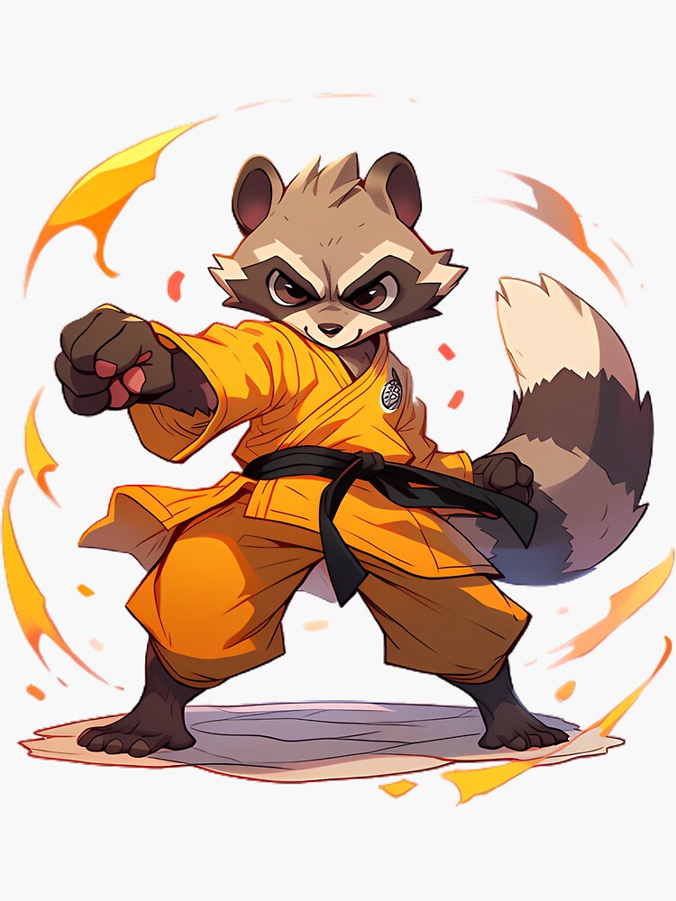 "Karate Raccoon: Master of Combat in Yellow Kimono" Sticker by ...