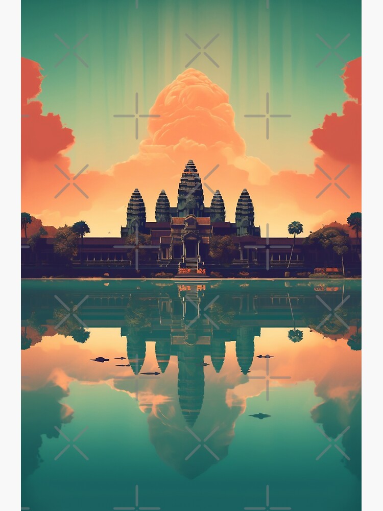 "Angkor Wat, Cambodia | Retro Art" Sticker for Sale by DigitalDugong ...