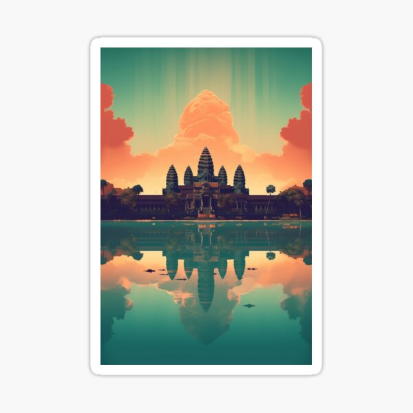 "Angkor Wat, Cambodia | Retro Art" Sticker for Sale by DigitalDugong ...