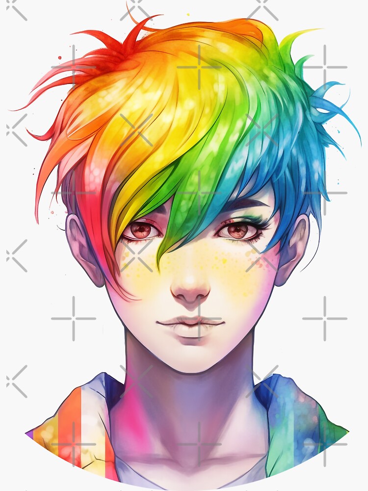 Rainbow Hair Anime Boy Pin Page