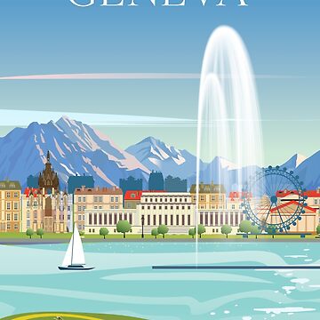 "Geneva travel poster, travel print City in Switzerland" Sticker for ...