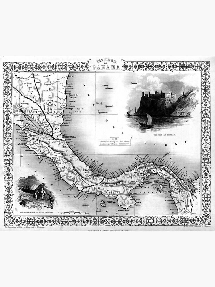 Pegatina «Mapa vintage de Panamá (1851) BW» de BravuraMedia | Redbubble