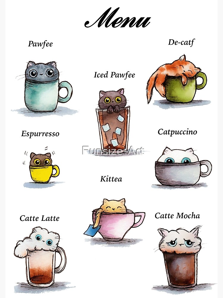 "Cat cafe coffee menu watercolour painting" Art Print for Sale by ...