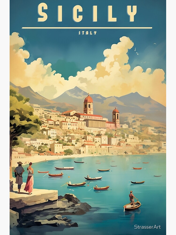 "Sicily Retro Travel Poster - Vintage Wall Art" Poster by StrasserArt ...