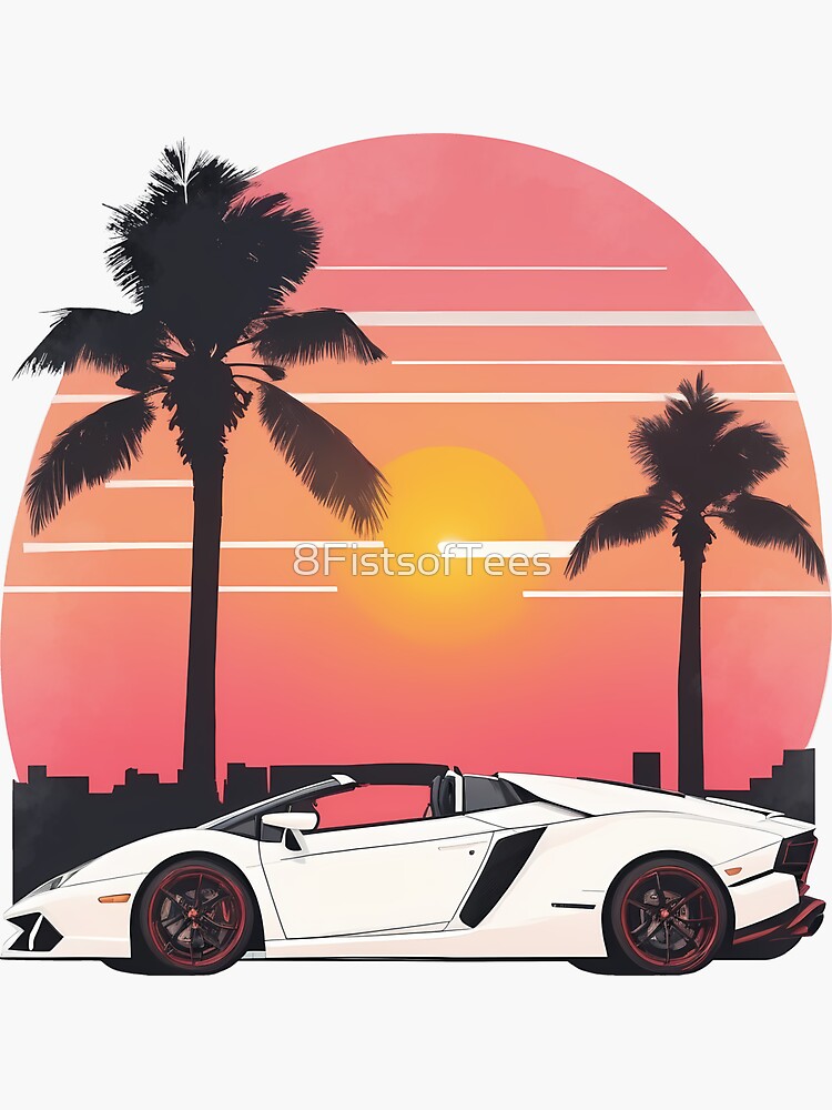 "Vintage Summer Lambo Beach Sunset sports car" Sticker for Sale by ...