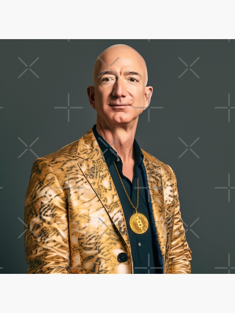 "AI Generated Art: AI Jeff Bezos wearing a Bitcoin Chain" Sticker for ...