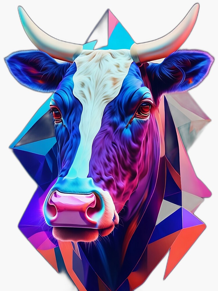"Futuristic Multicolored Cow - Vibrant Digital Art" Sticker for Sale by ...