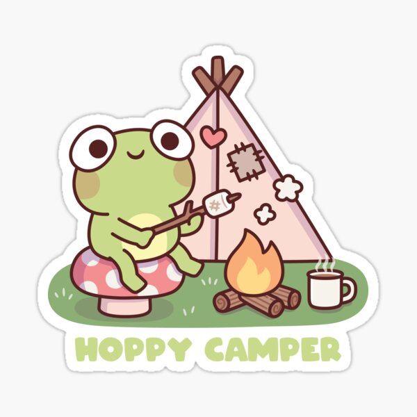 "Cute Frog At Campfire Hoppy Camper Pun" Sticker for Sale by ...