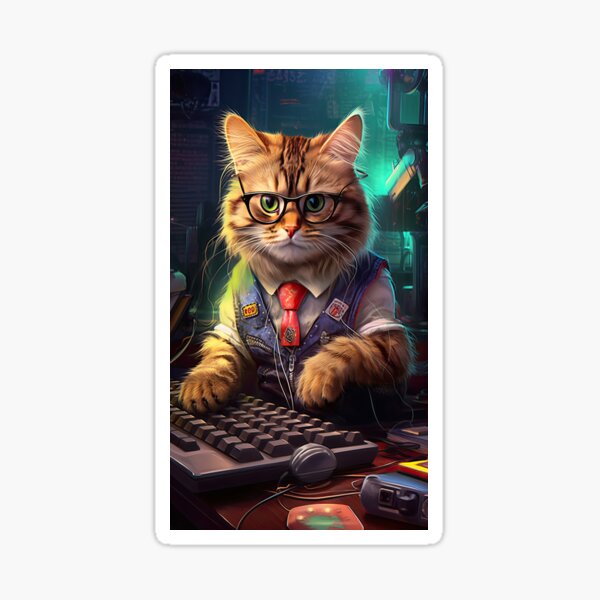 "A nerdy cat wearing goggles wearing a jeans vest with a tie next to a ...