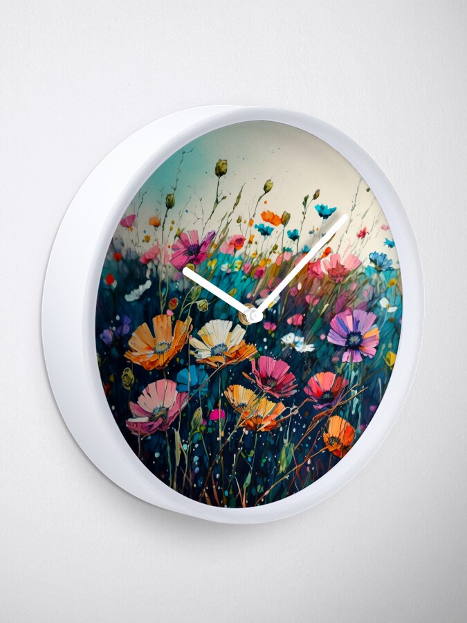 "Wildflower Field Watercolor 3" Clock for Sale by marknprints | Redbubble