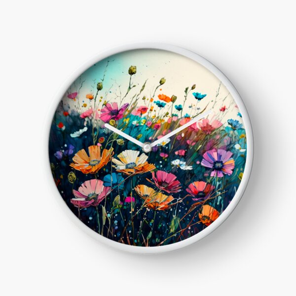 "Wildflower Field Watercolor 3" Clock for Sale by marknprints | Redbubble