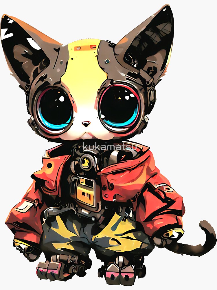"Robo-Tokyo Street Fashion Cat!" Sticker for Sale by kukamatsu | Redbubble
