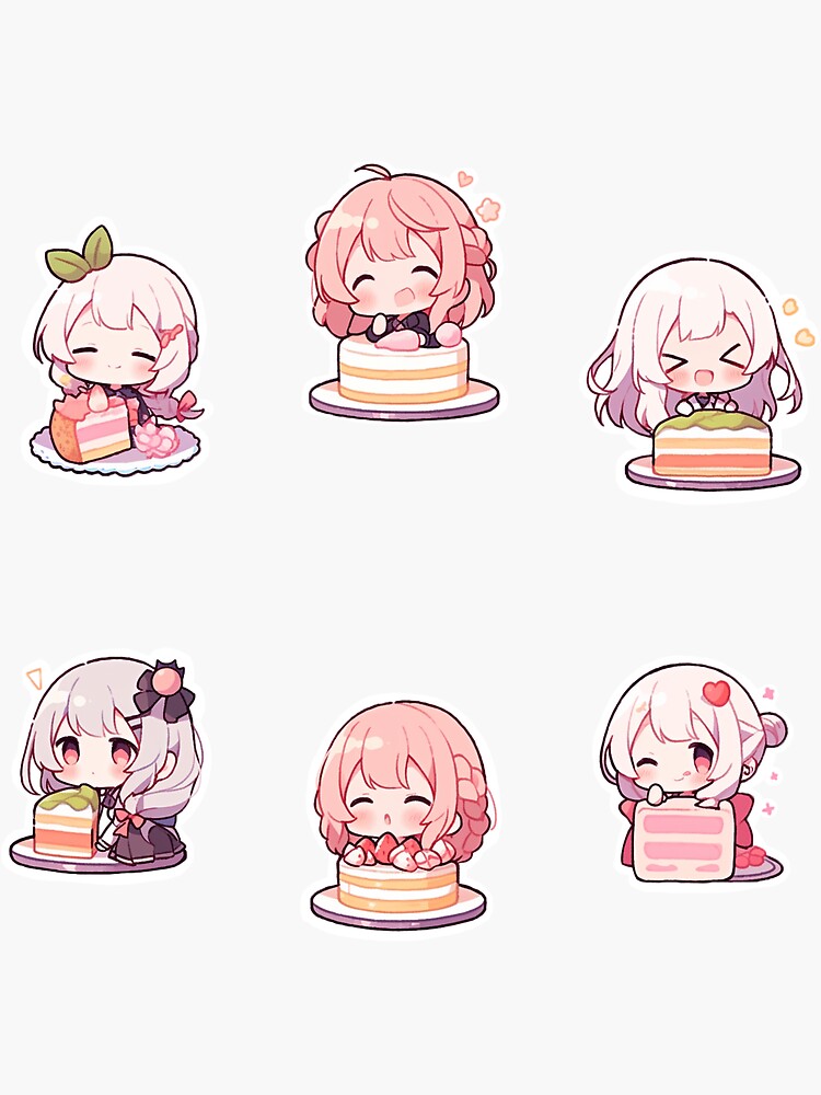 "Chibi Cake Anime Food Kawaii Pack" Sticker for Sale by ChibiMochis ...