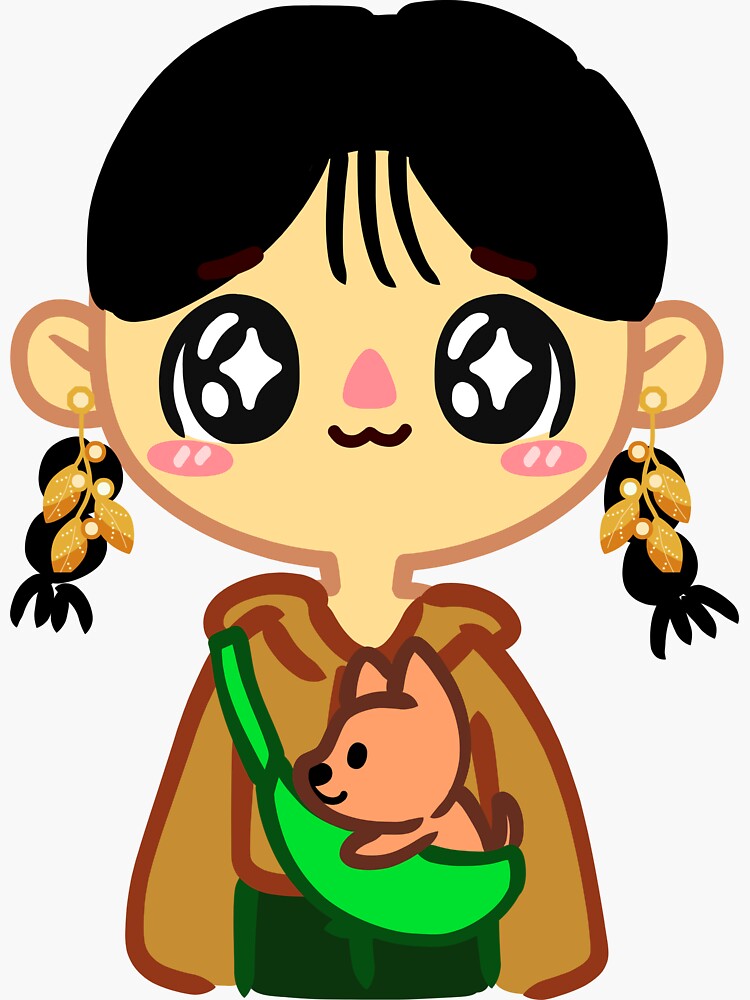 "Cute Cartoon Black Haired Girl With Two Braids" Sticker for Sale by ...