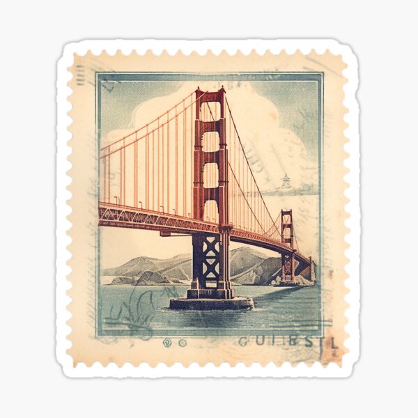 "San Francisco Golden Gate Bridge Postage Stamp" Sticker for Sale by ...