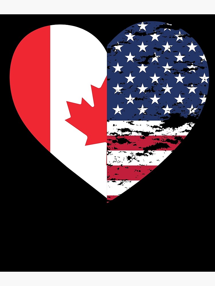 Half Canadian Half American Flag Half Canadian Half Mexican Heart, USA