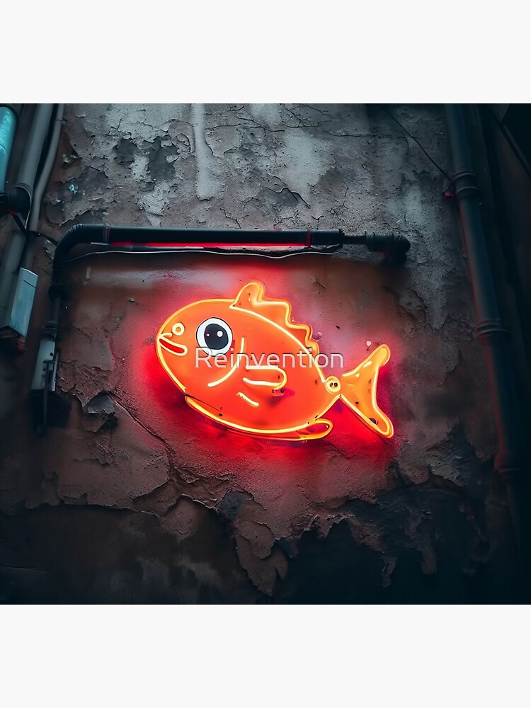 "Neon light on urban wall: red goldfish" Sticker for Sale by ...
