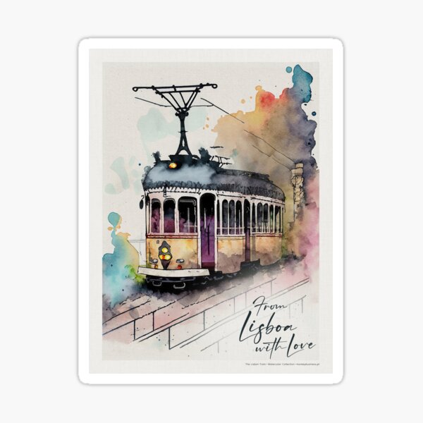 "Lisbon Tram - Cities and Places - Watercolor Collection" Sticker for ...