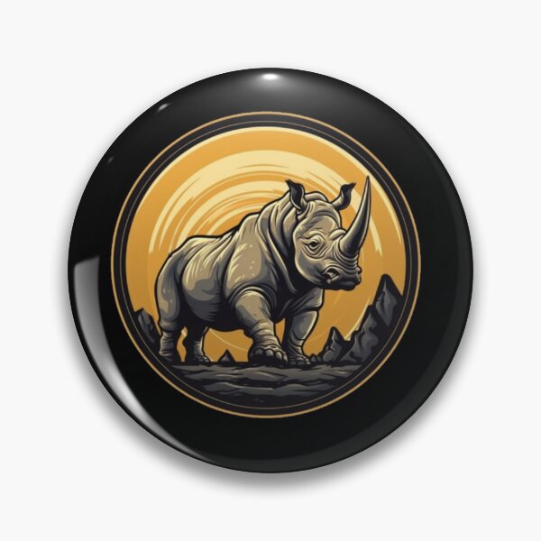 "Strong Rhino with Large Horn, Yellow Sun Rhinoceros" Pin for Sale by ...