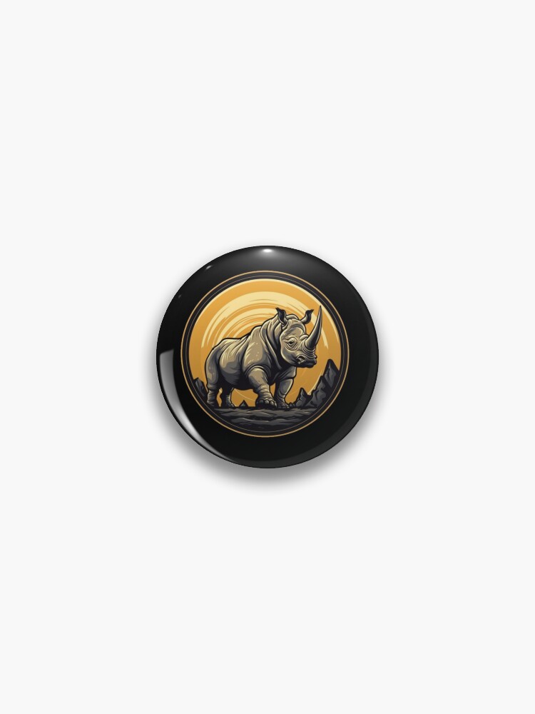 "Strong Rhino with Large Horn, Yellow Sun Rhinoceros" Pin for Sale by ...