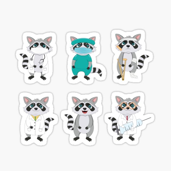 "Cute Raccoon Medical Team" Sticker for Sale by atedesigns | Redbubble