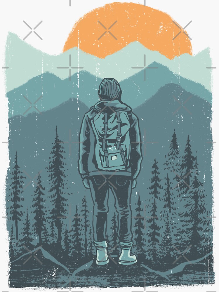 "Wilderness Mountain Sunset Hiker Girl" Sticker for Sale by ...