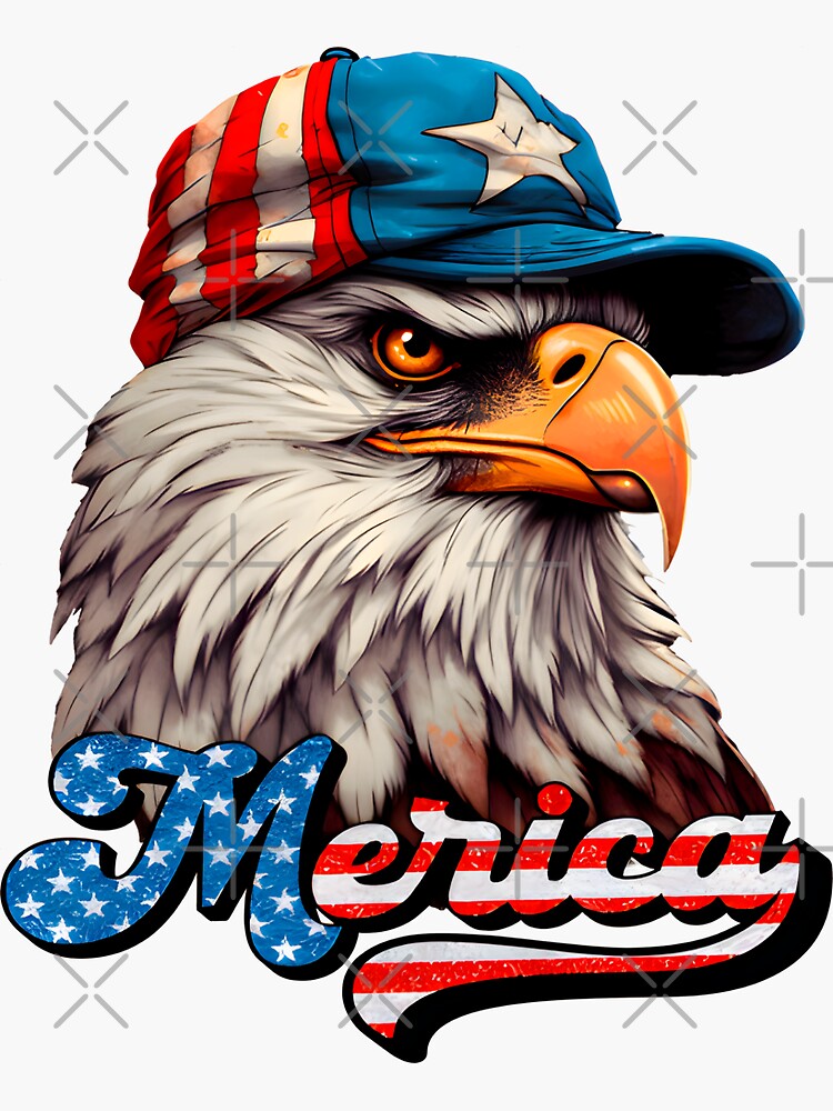 "Merica USA Flag Patriotic 4th of July Bald Eagle" Sticker for Sale by ...