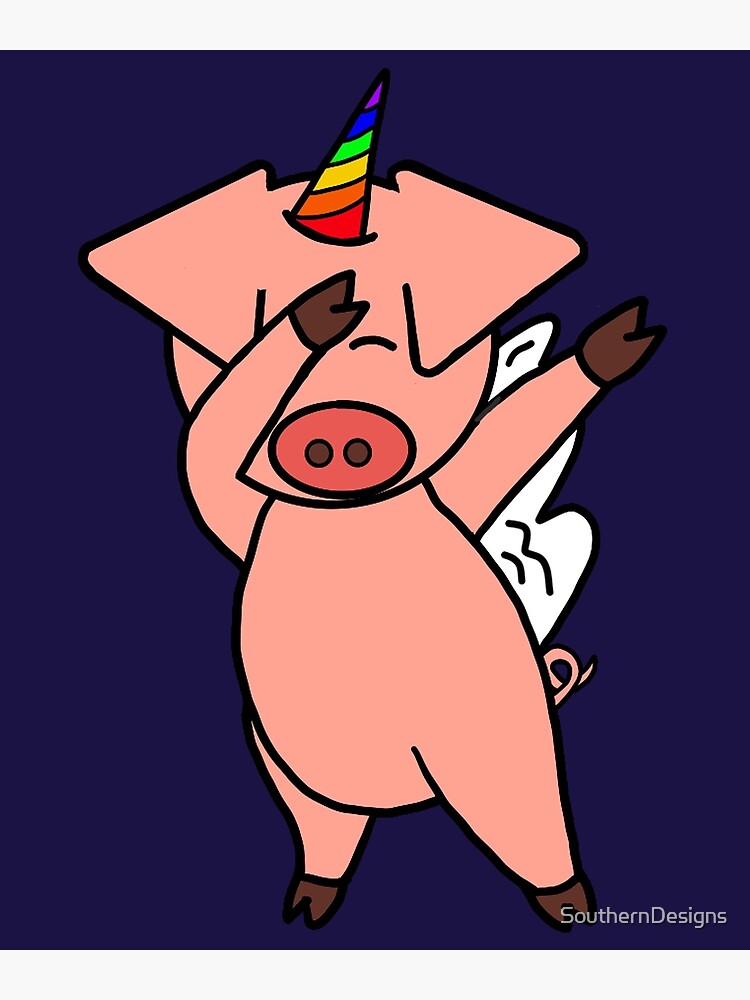 "Funky Dabbing Flying Unicorn Pig Cartoon " Poster for Sale by ...
