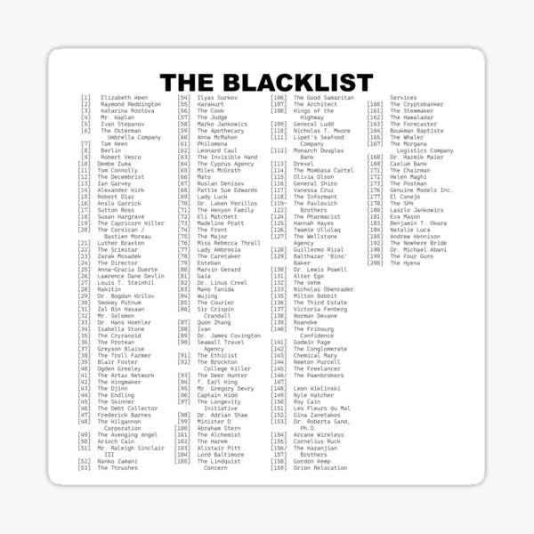 "The Blacklist Seasons 1-10" Sticker for Sale by woaihexingbake | Redbubble